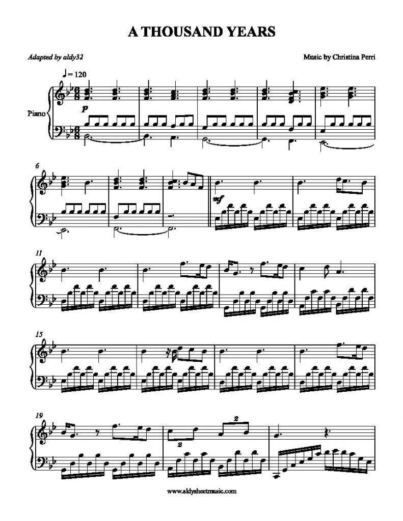 A Thousand Years – Christina Perri – Aldy Sheet Music