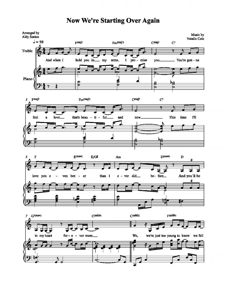 Now We’re Starting Over Again – Natalie Cole – Aldy Sheet Music